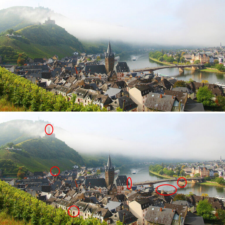 Finde 6 Fehler im Suchbild: Panorama Bernkastel Kues - DasKIAS